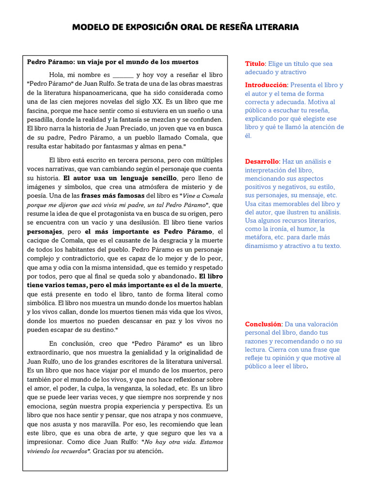Modelo de Borrador de Reseña Oral | PDF