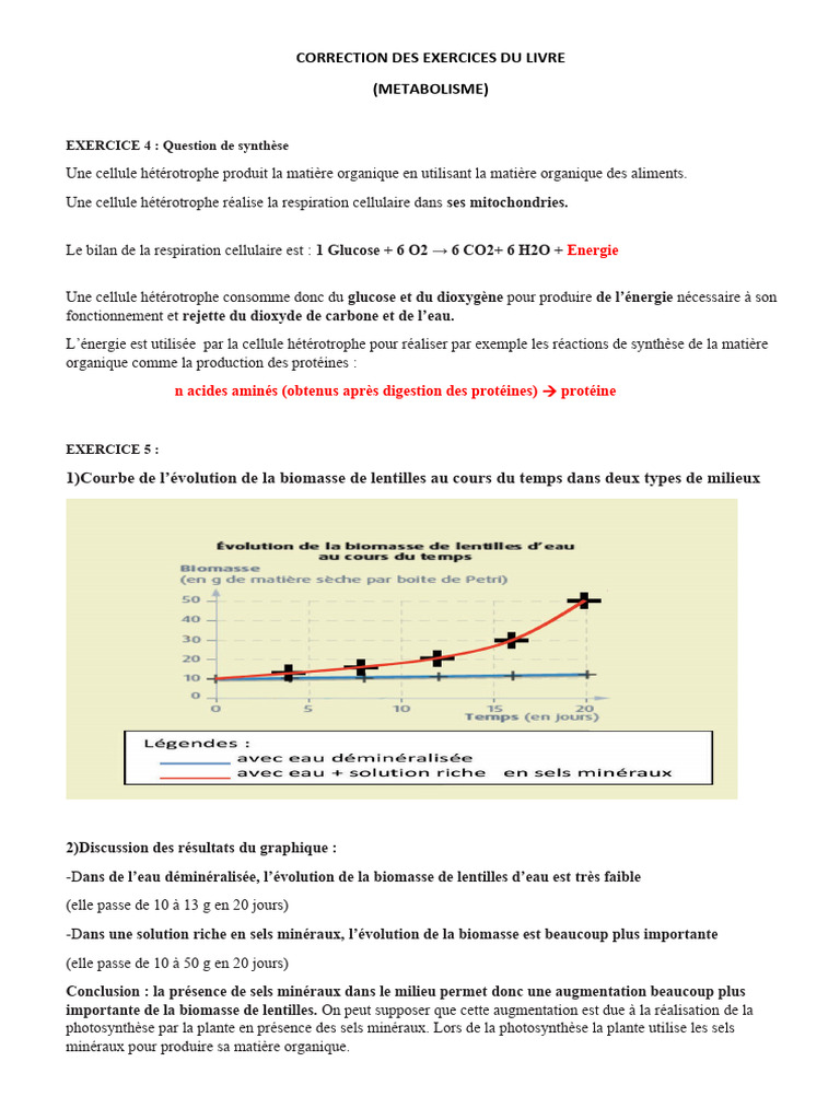Correction Des Exercices Metabolisme | PDF