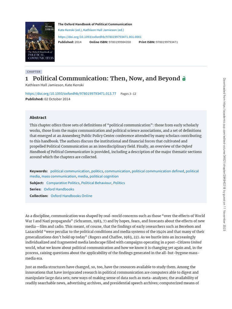 1 Political Communication: Then, Now, and Beyond: Kathleen Hall Jamieson Kate Kenski | PDF ...