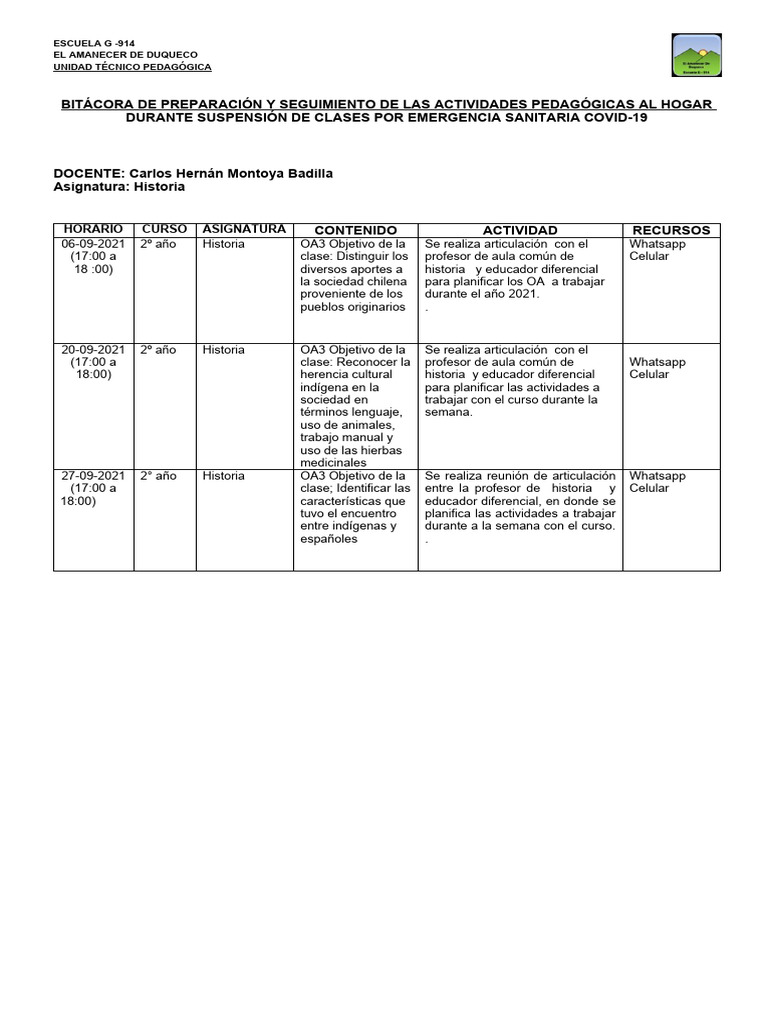 Bitacora Historia de Septiembre | PDF | Estudios de idiomas extranjeros ...