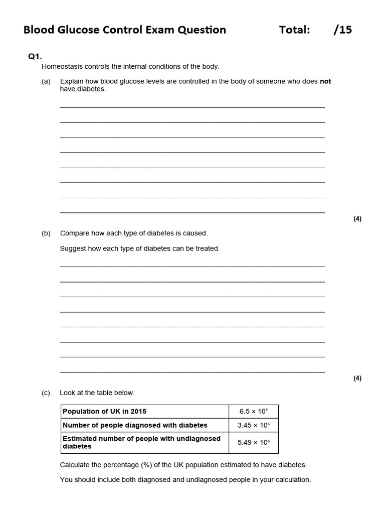 Blood Glucose Control Exam Question | PDF | Prediabetes | Diabetes