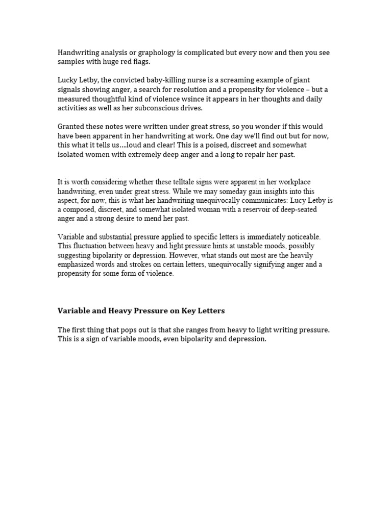 Lucy Letby Analysis | PDF | Graphology | Anger