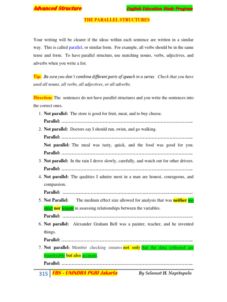 Advance Structure Unit 11 - Parallel Structure Latihan in Paragraph | PDF