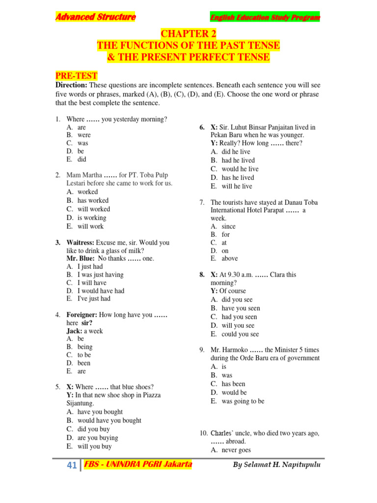 Advance Structure Unit 2 - The Fuction of Simple Past - Perfect - Pert ...