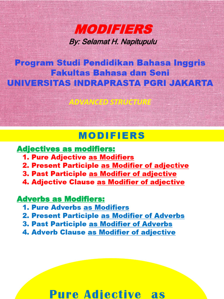 Advance Structure Unit 8 - Modifiers - Pert 9 Ok | PDF | Adjective | Adverb