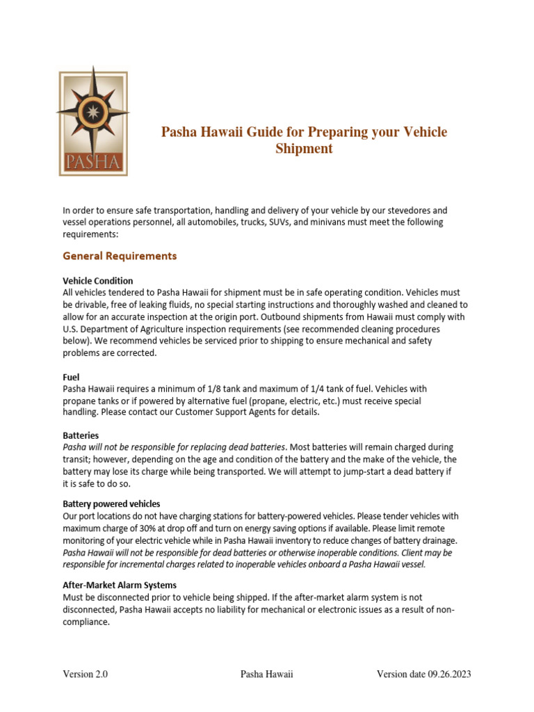 Pasha Hawaii Guide - Preparing Your Vehicle Shipment | PDF | Vehicles ...