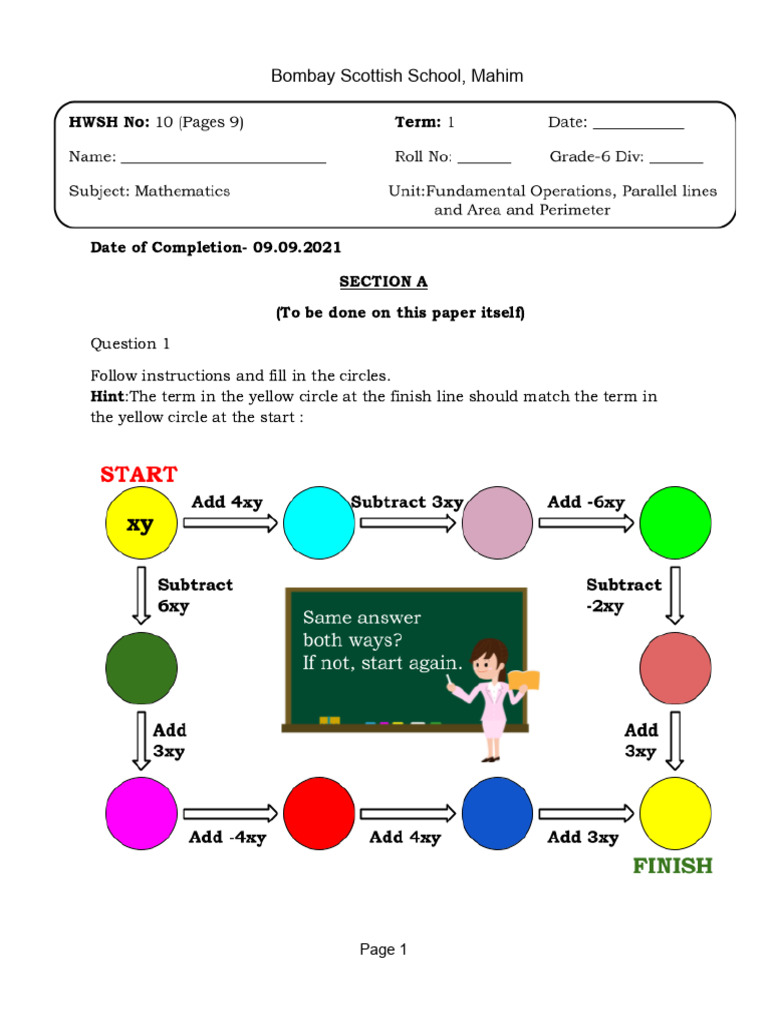 Bombay Scottish - STD 6 (2021-22) - Algebra, Parallel Lines, Area ...