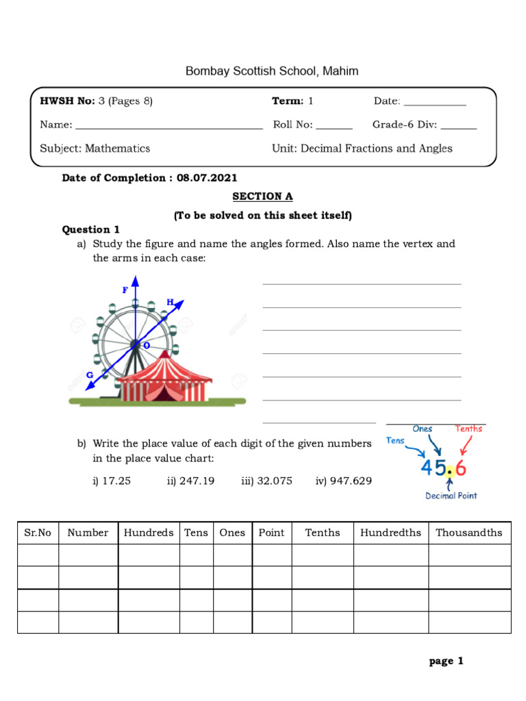 Bombay Scottish - STD 6 (2021-22) - Fractions, Decimals, Lines & Angles ...