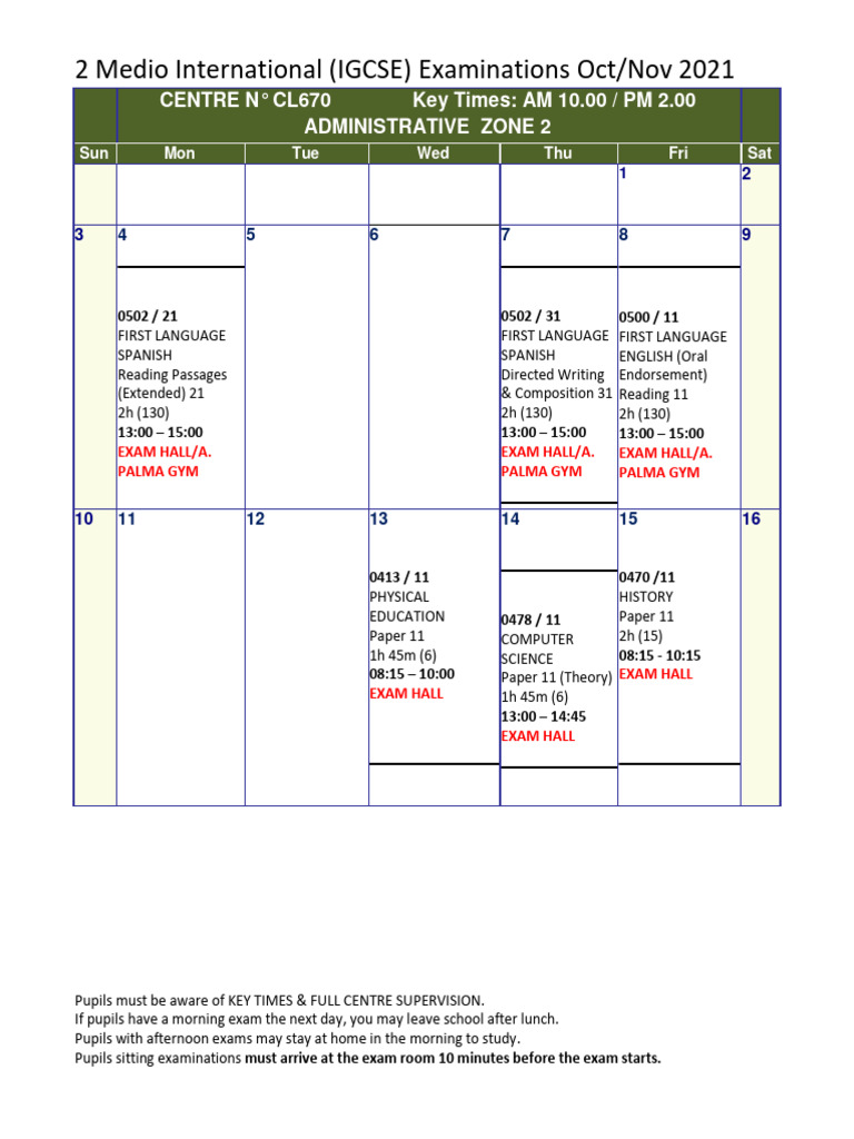 IGCSE Calendar Oct - Nov 2021 | PDF | Qualifications | Science
