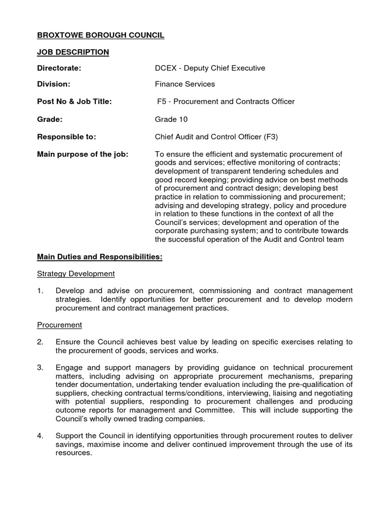 Procurement and Contracts Officer Job Description | PDF | Procurement ...