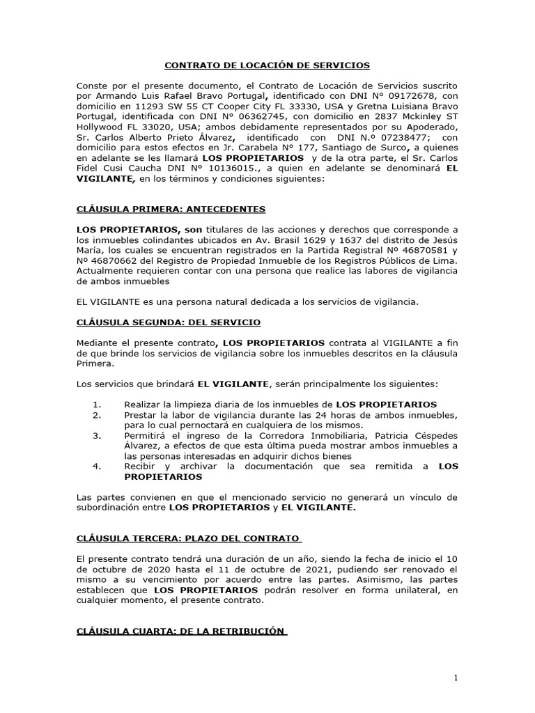 Contrato de Servicio de Guardiania | PDF | Gobierno | Justicia
