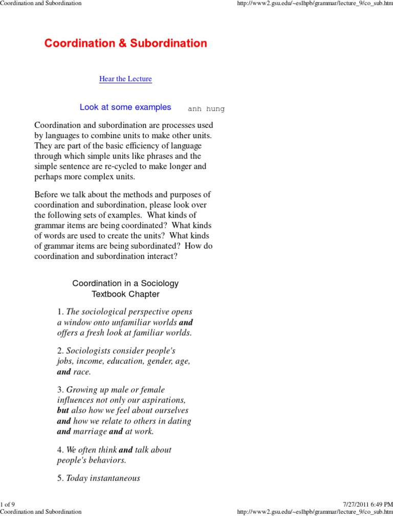 Coordination and Subordination | PDF | Clause | Semantics