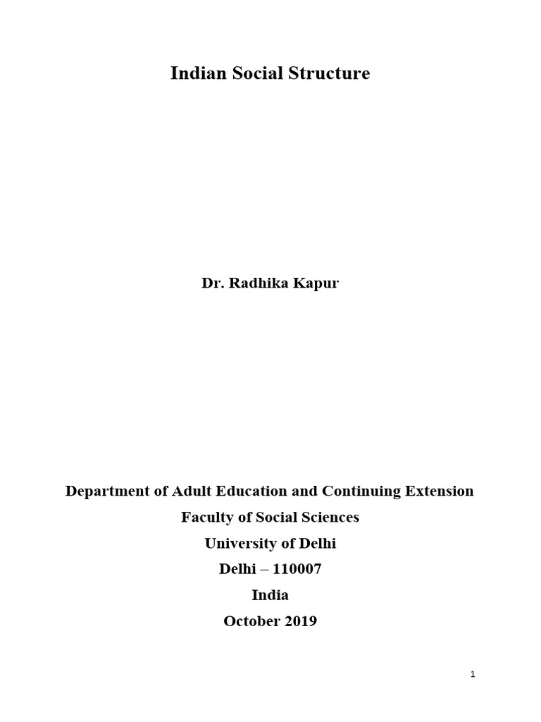 Indian Social Structure | PDF | Caste | Society