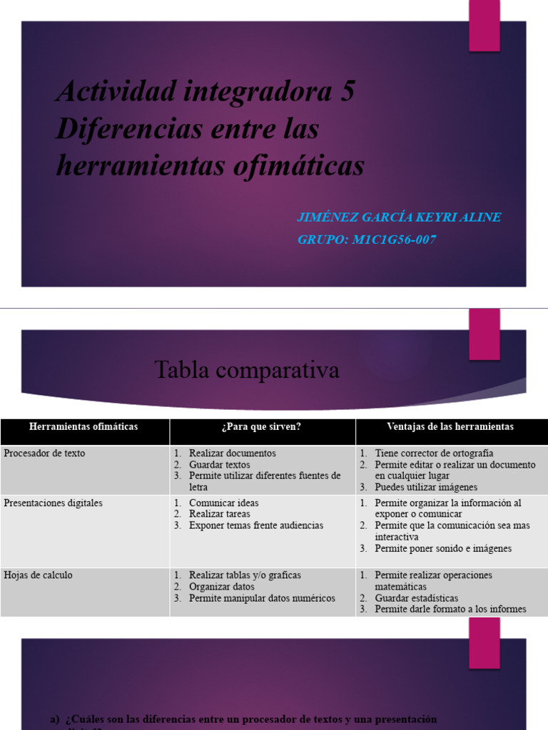 Actividad Integradora 5 Diferencias Entre Las Herramientas Ofimáticas | PDF