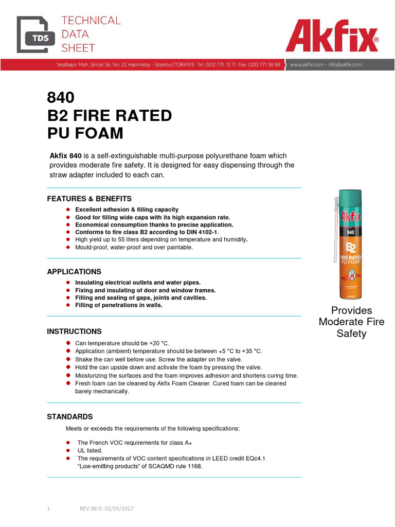 840 B2 Fire Rated PU Foam-TDS-EN | PDF