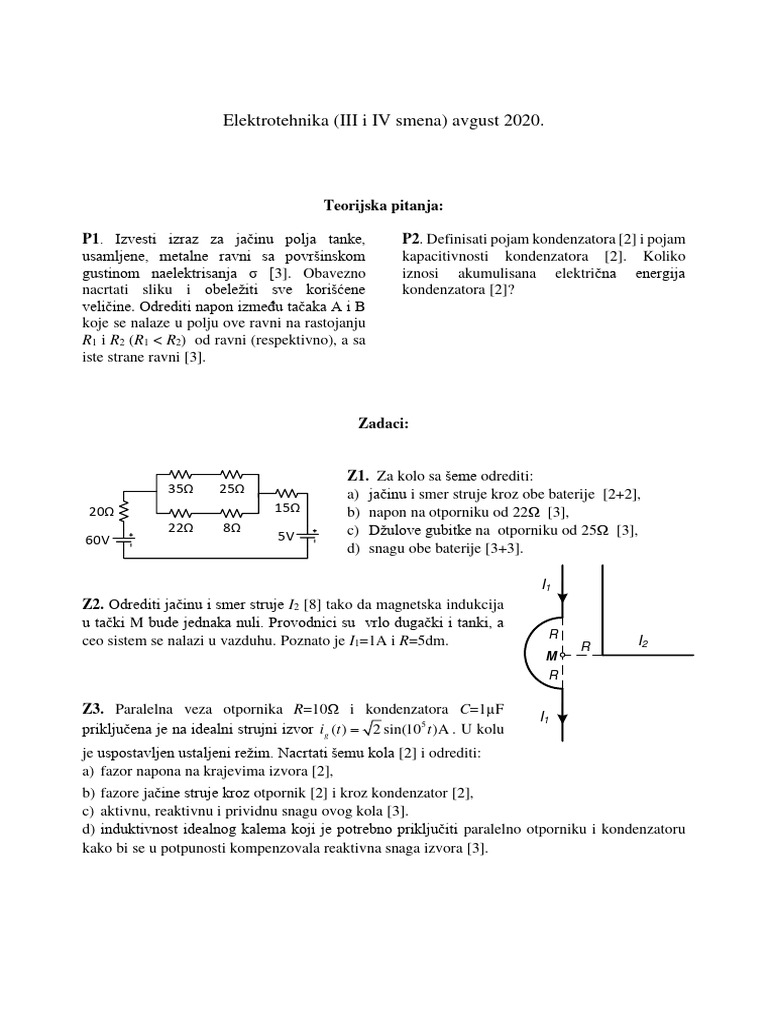Elektrotehnika Ispit Septembar 2020 | PDF
