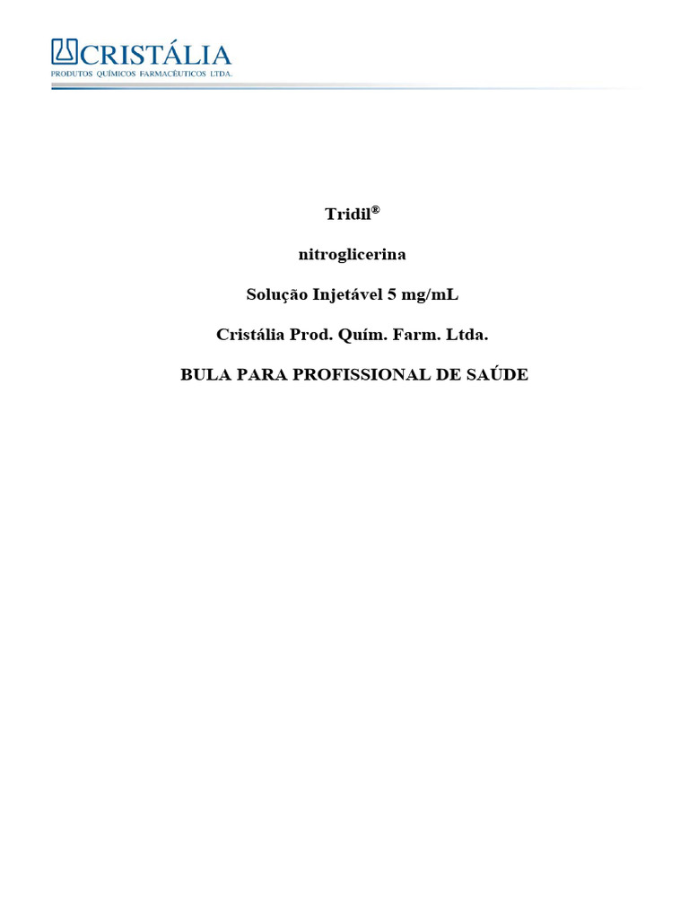 Nitroglicerina (Bula Profissional) | PDF