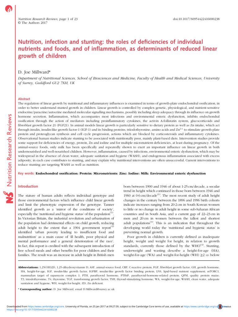 Nutrition Infection and Stunting - The Roles of Deficiencies of ...