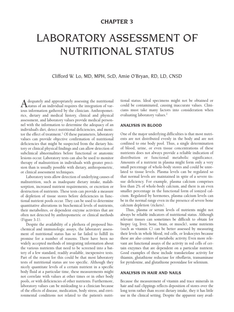 Laboratory Assessment of Nutritional Status | PDF | Low Density Lipoprotein | Lipoprotein
