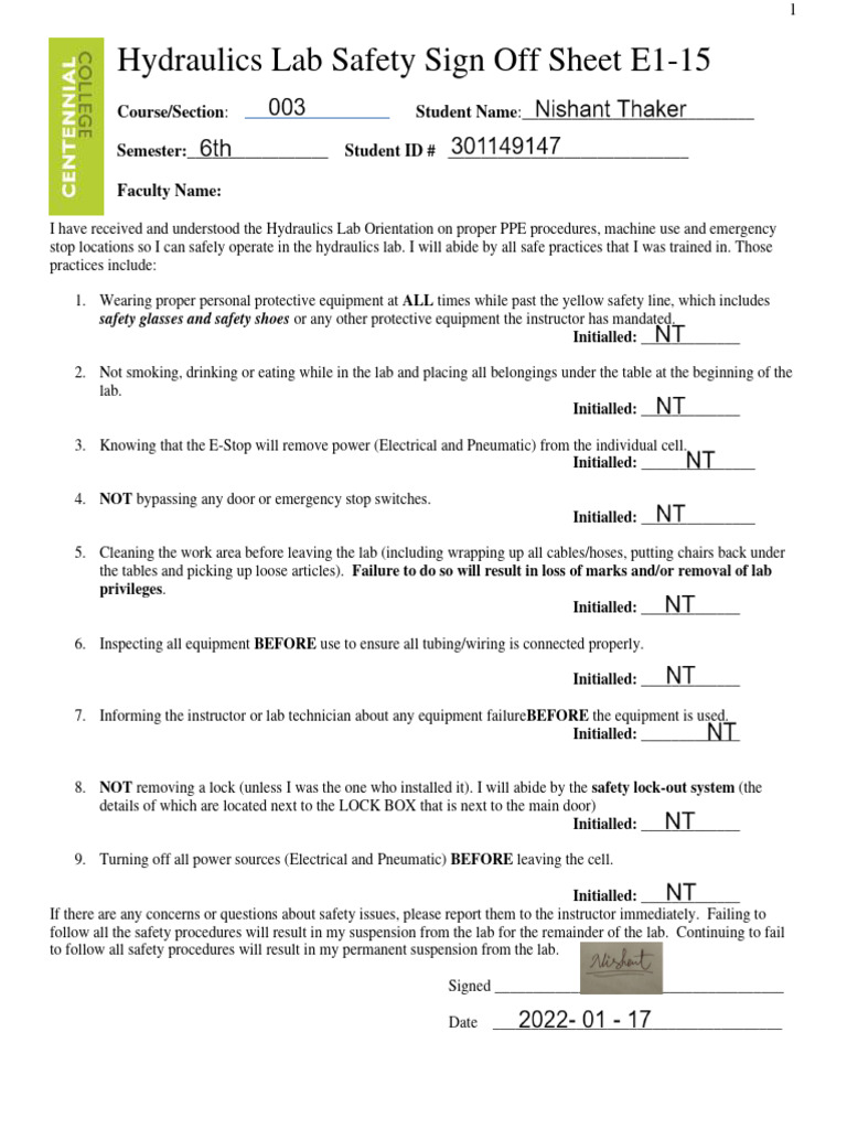 E1-15 Safety Sign Off Sheet - Full Ver | Download Free PDF | Personal ...