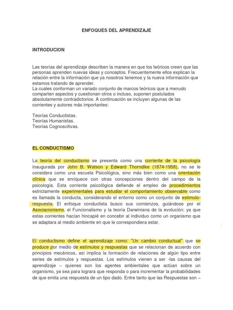 Enfoques Del Aprendizaje | Descargar gratis PDF | Aprendizaje | Sicología