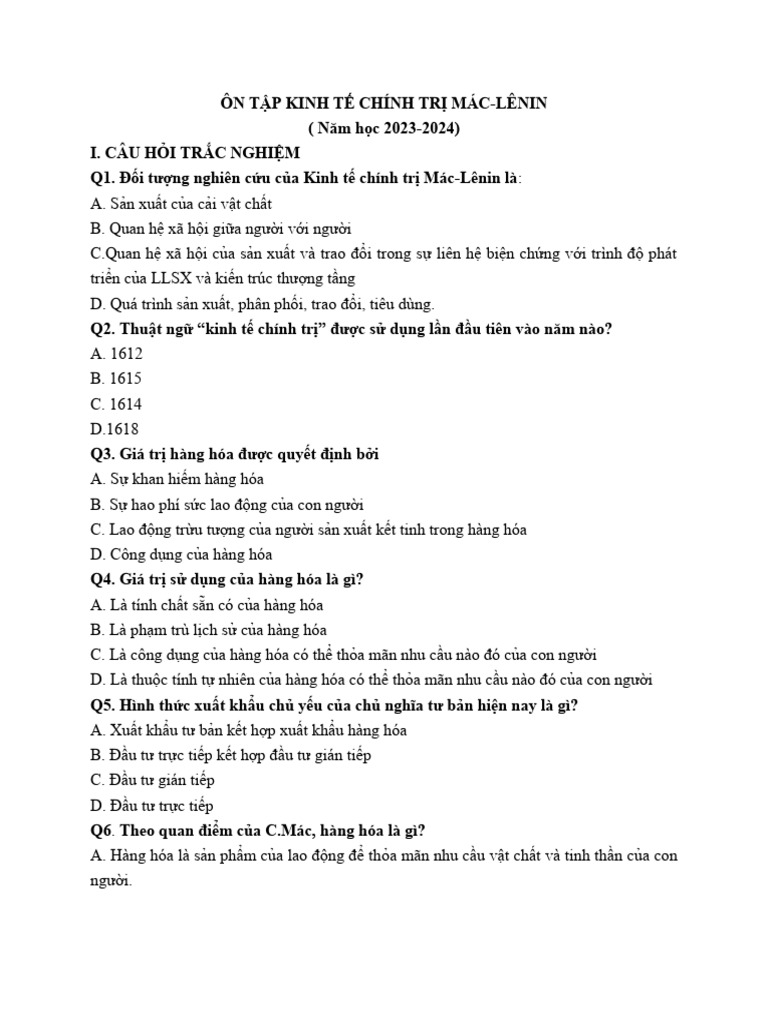 ôn tập KTCT 2023-2024 | PDF