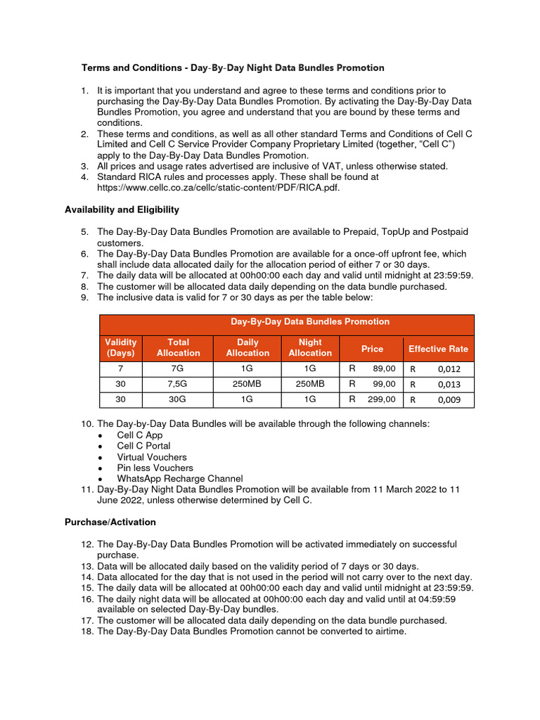 Day-By-Day Data Bundles Terms | PDF | Prepaid Mobile Phone | Economies