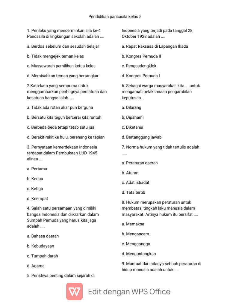 Kelas 5 Pendidikan Pancasila | PDF