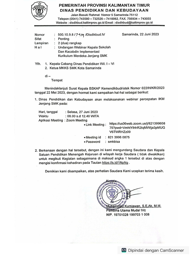 Undangan Webinar Ikm Kepsek Kacab | PDF
