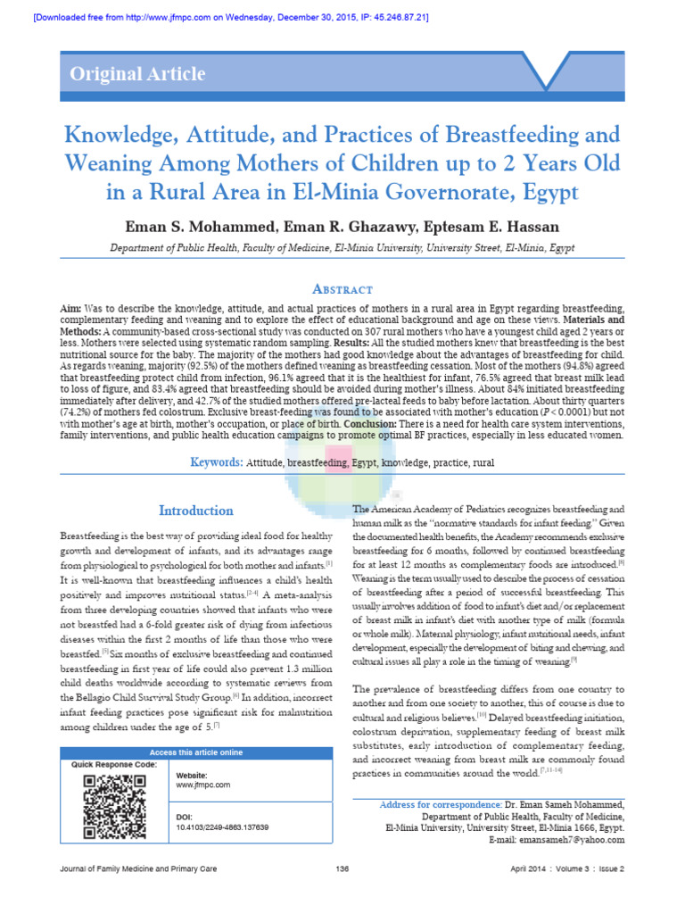 Knowledge, Attitude, and Practices of Breastfeeding and | PDF ...