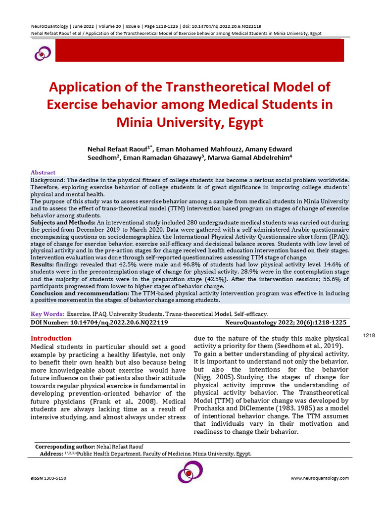 Application of The Transtheoretical | PDF | Psychological Concepts | Psychology