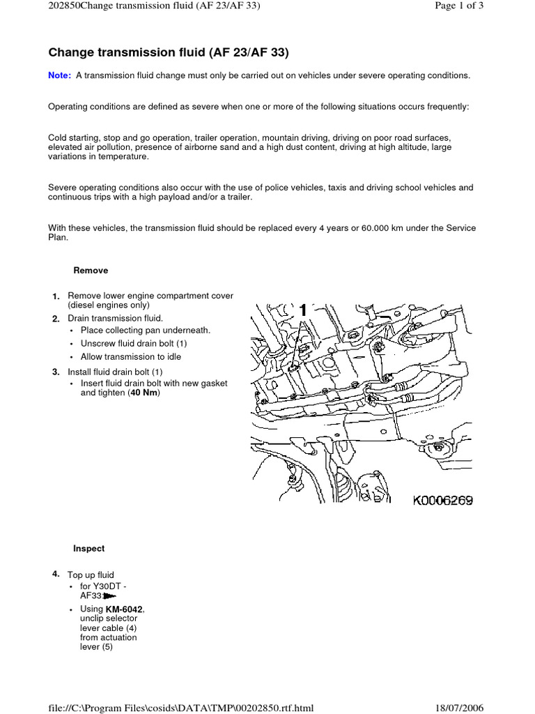AF23 - AF33 Transmission Fluid Change | PDF