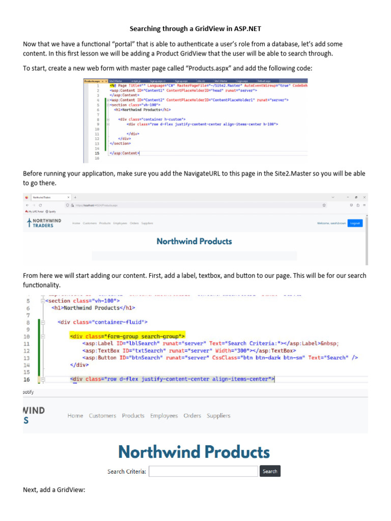 Searching Through A GridView in ASP | PDF