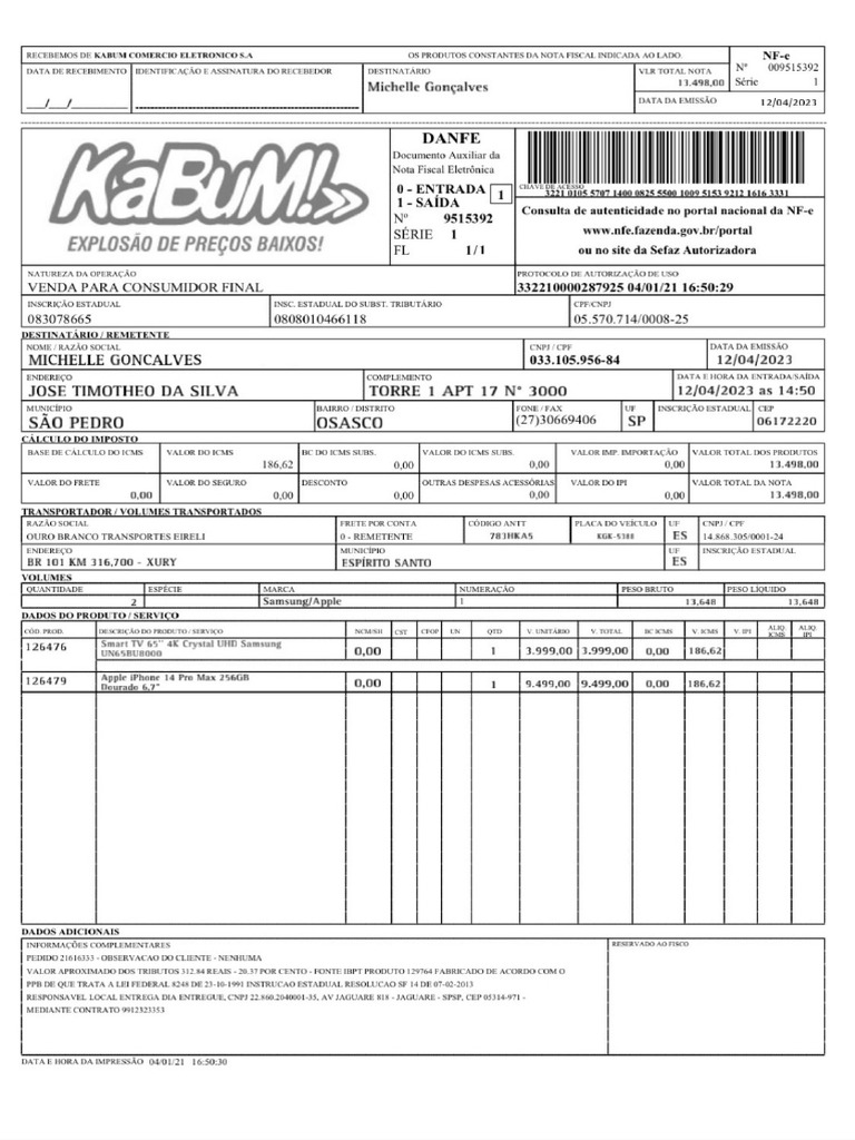 Nota Fiscal Magalu | PDF