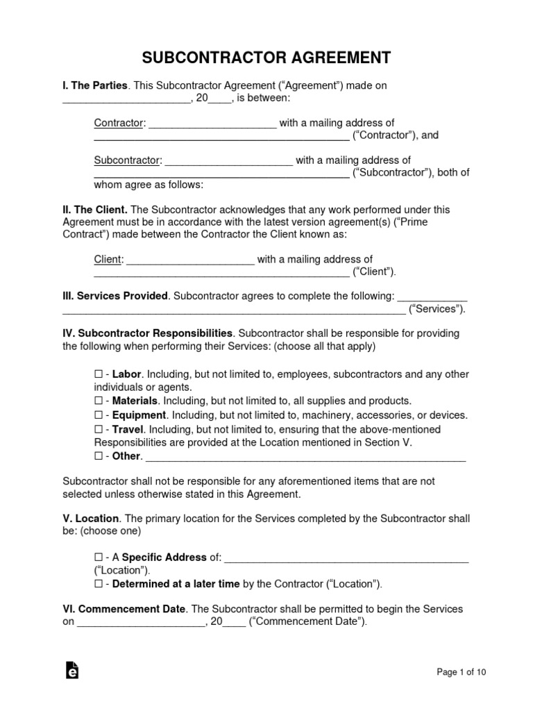 Subcontractor Agreement Template | PDF | Liability Insurance | Insurance