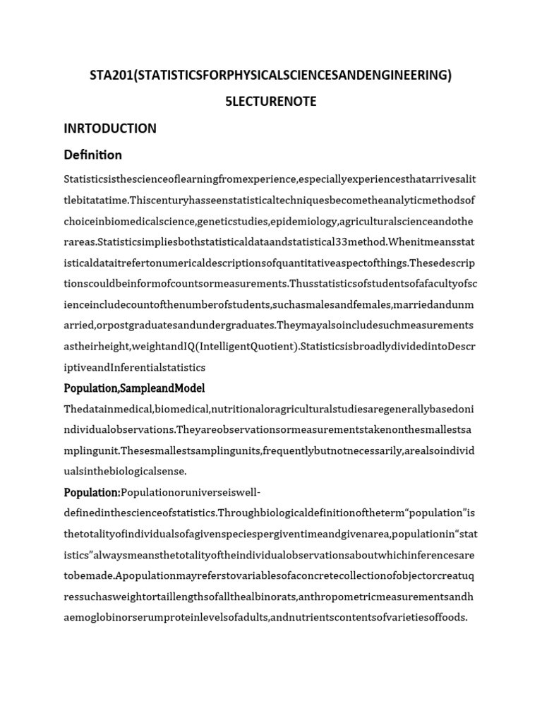 STA 201 Lecture Note NEW | PDF | Statistical Analysis | Teaching ...