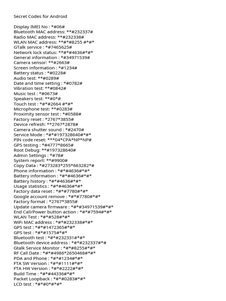 Mobile Phone Codes | PDF | Android (Operating System) | Computing
