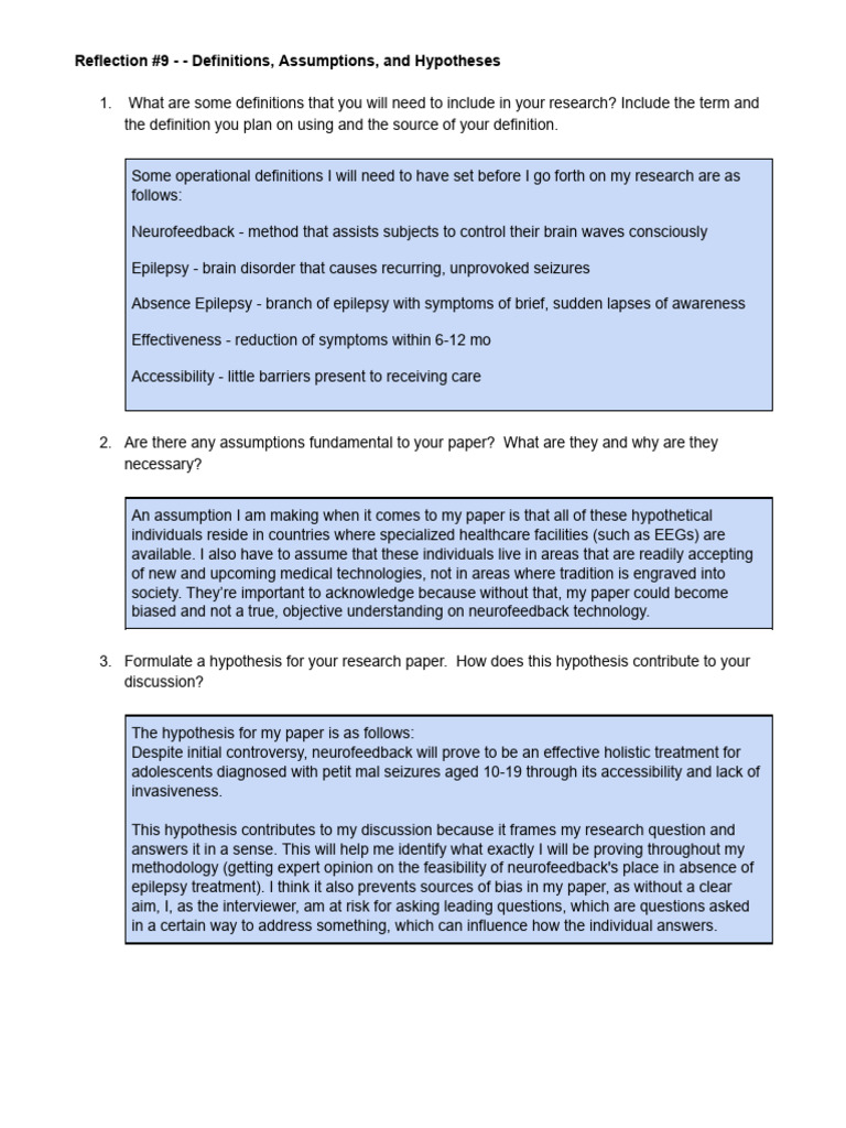 REFLECTION #9 - Definitions, Assumptions, and Hypotheses | PDF | Science & Mathematics