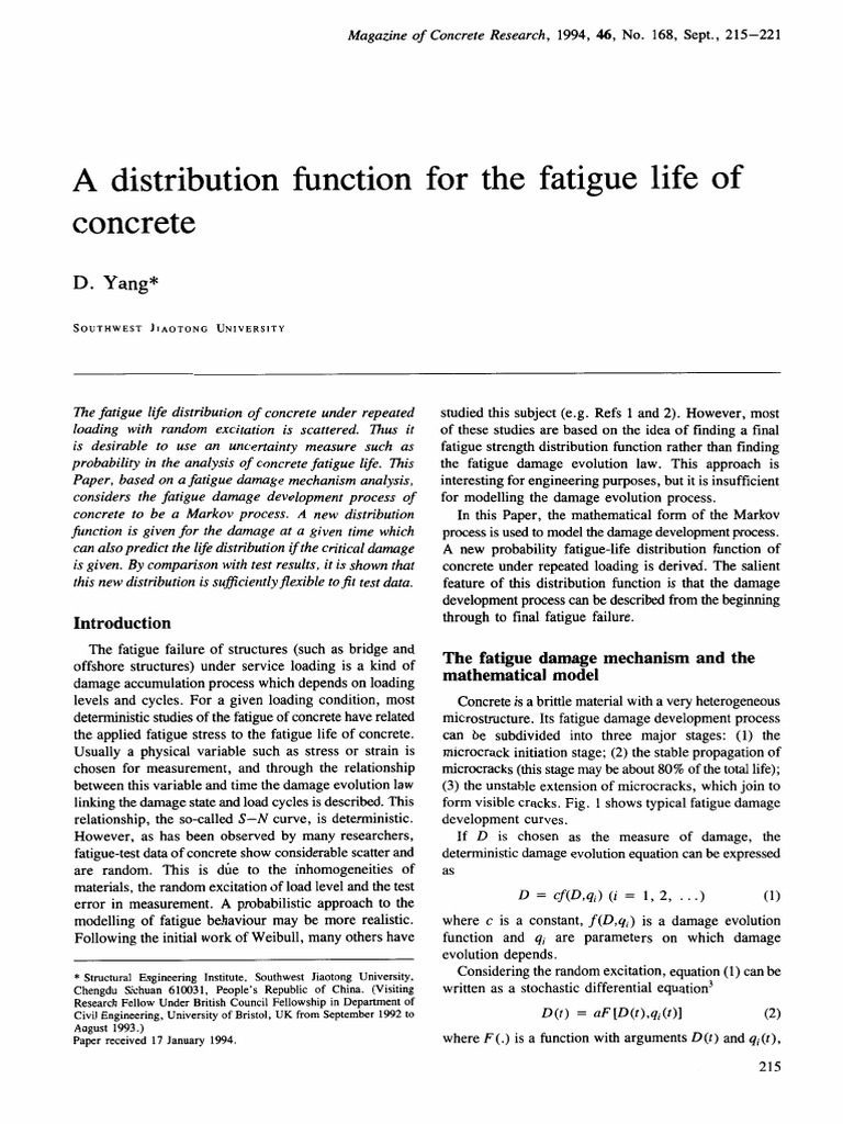A Distribution Function For The Fatigue Life of Concrete | PDF ...