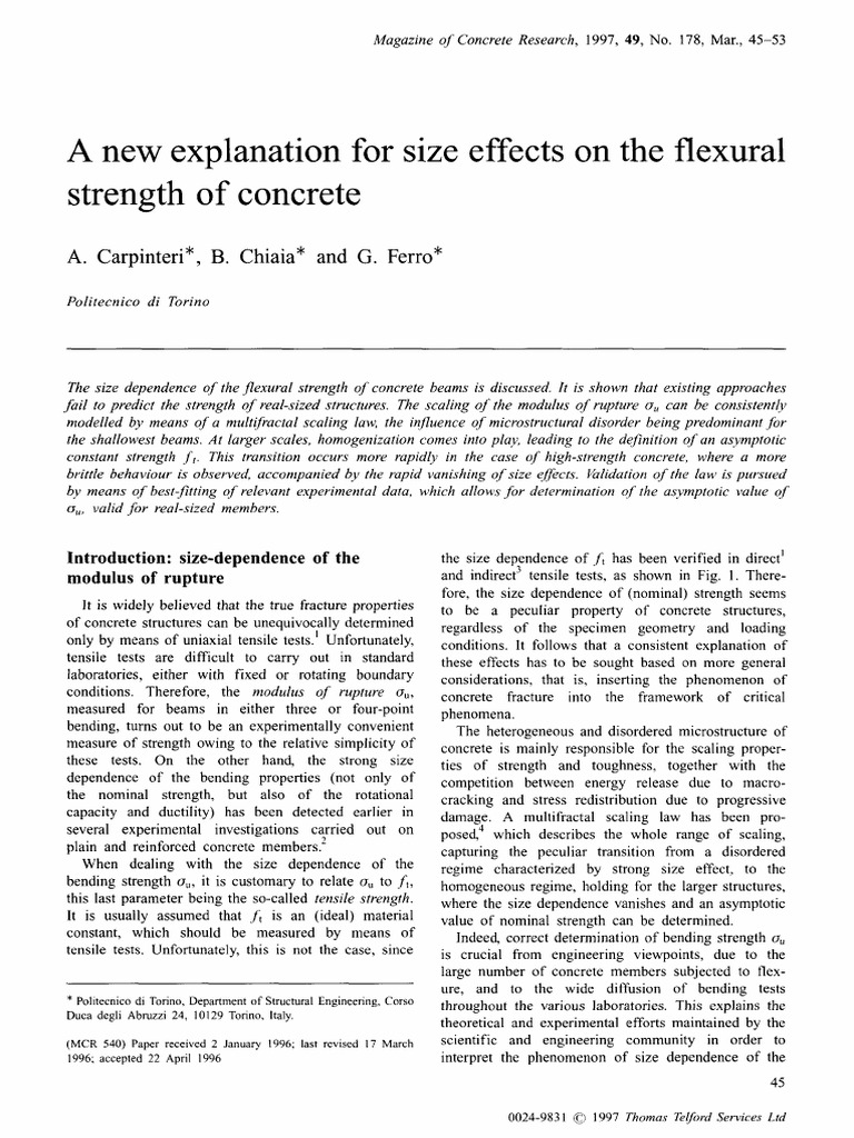 A New Explanation For Size Effects On The Flexural Strength of Concrete ...