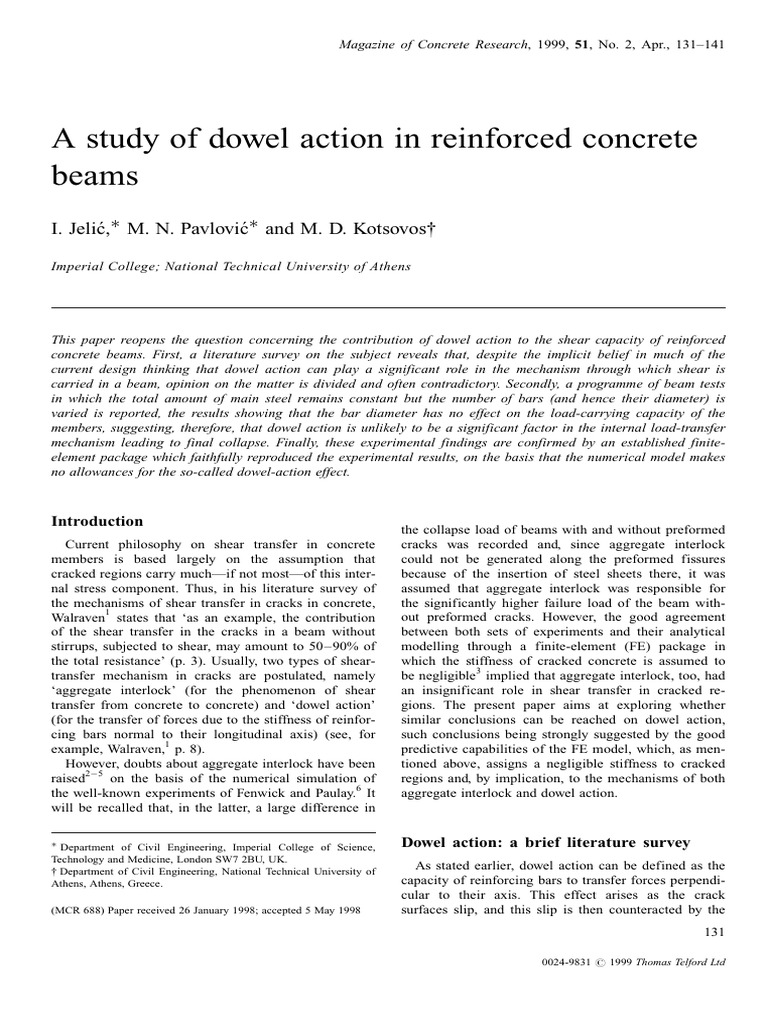 Dowel Action in Reinforced Concrete Beams | PDF