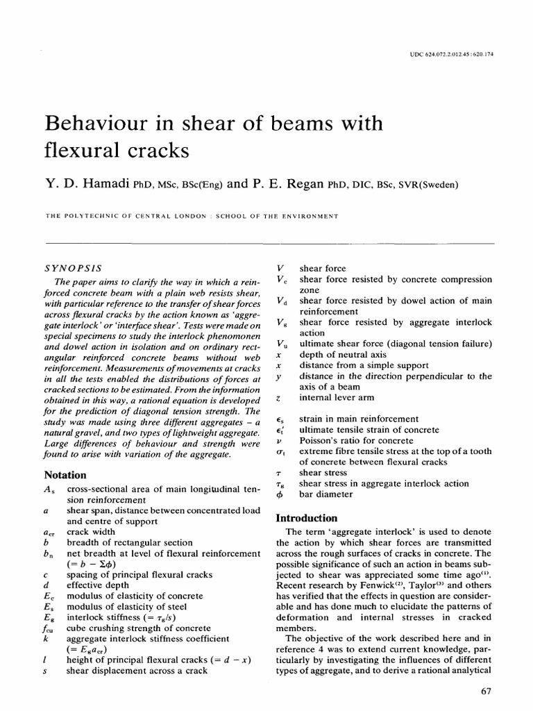 Behaviour in Shear of Beams With Flexural Cracks | PDF