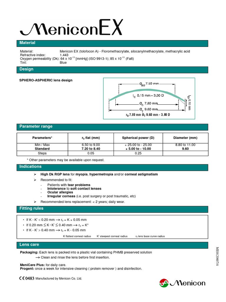 Menicon EX Information | PDF