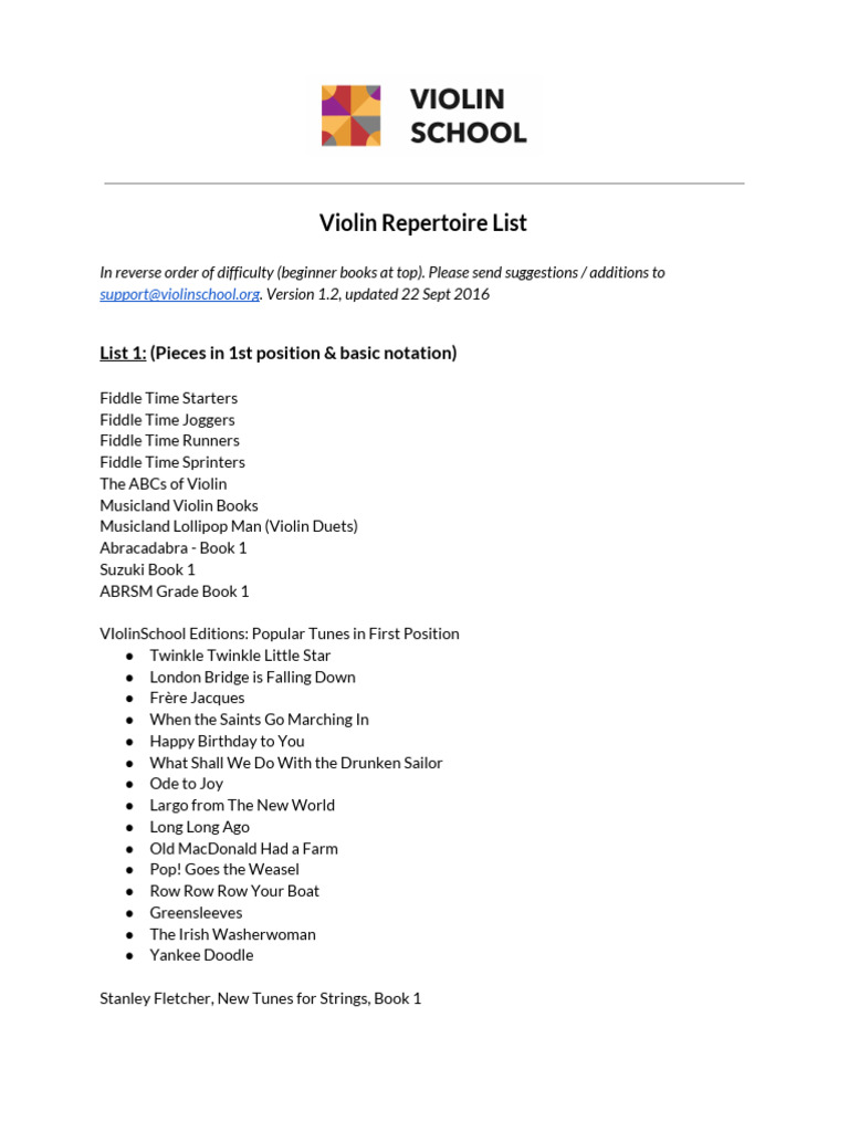 v1.2RepertoireList ViolinSchool September2016 | PDF | Opus Number | Music