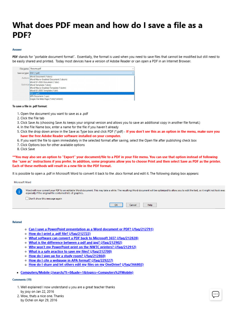 What Does PDF Mean and How Do I Save A File As A PDF - Ask NWTC | PDF | Career & Growth