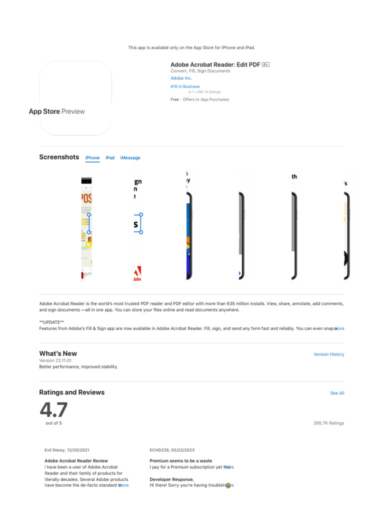 Adobe Acrobat Reader - Edit PDF On The App Store | PDF | Ios | Adobe ...