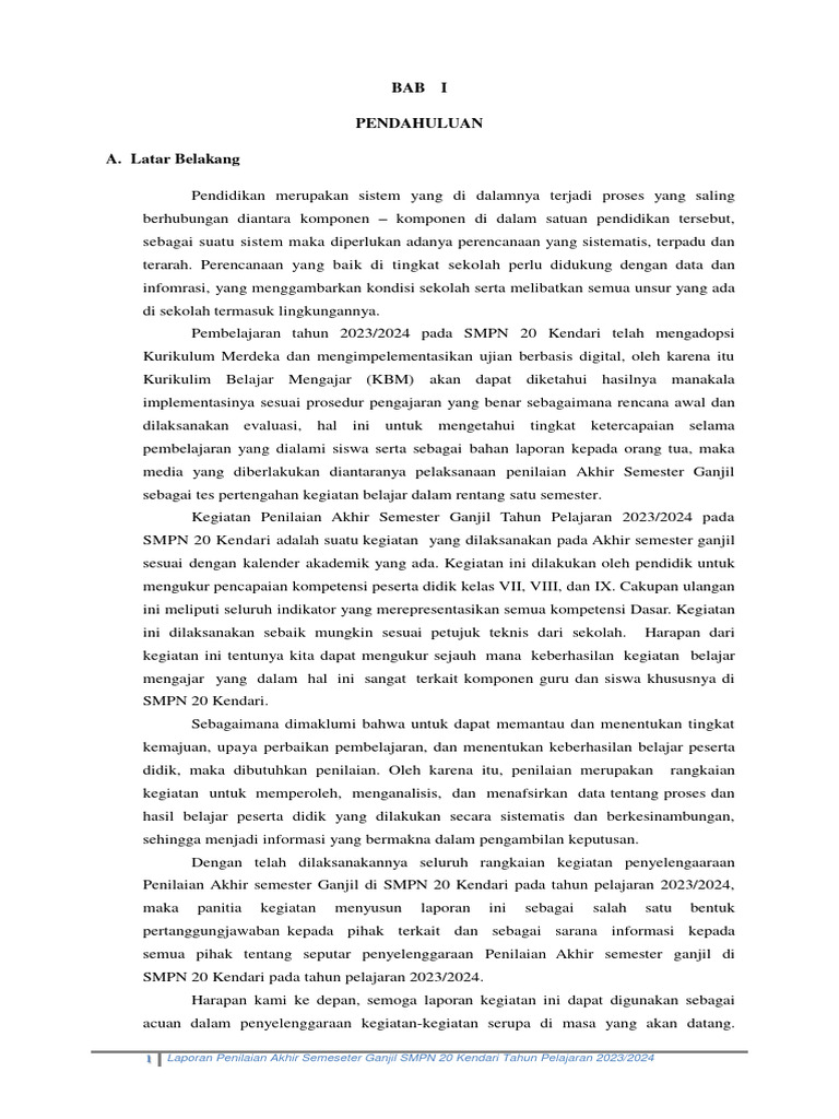 Laporan-PAS-SEMESTER-GANJIL-2023-2024 SMPPN 20 KDI | PDF