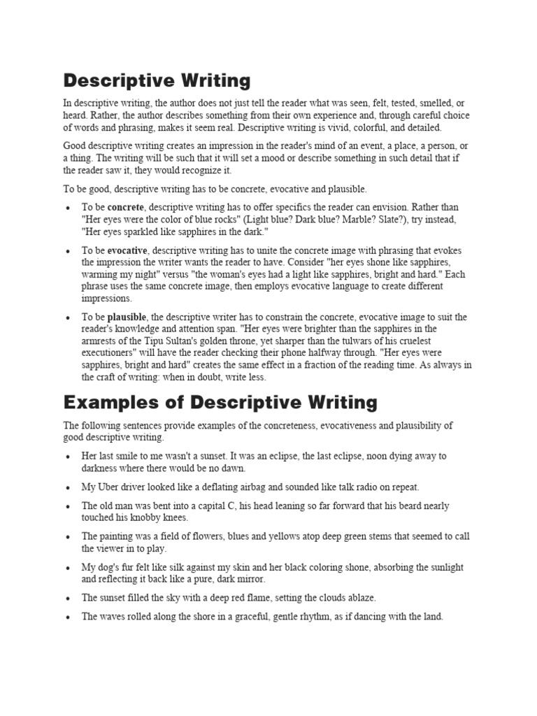Descriptive Writing | PDF