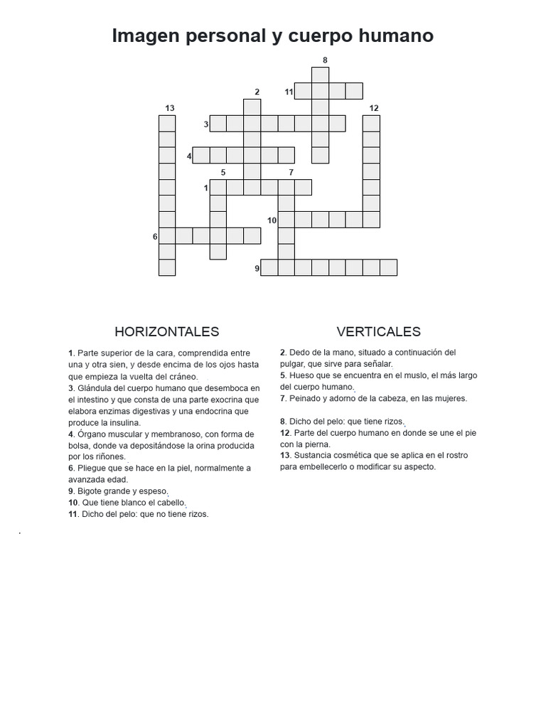 Crucigrama - Imagen Personal y Cuerpo Humano | PDF