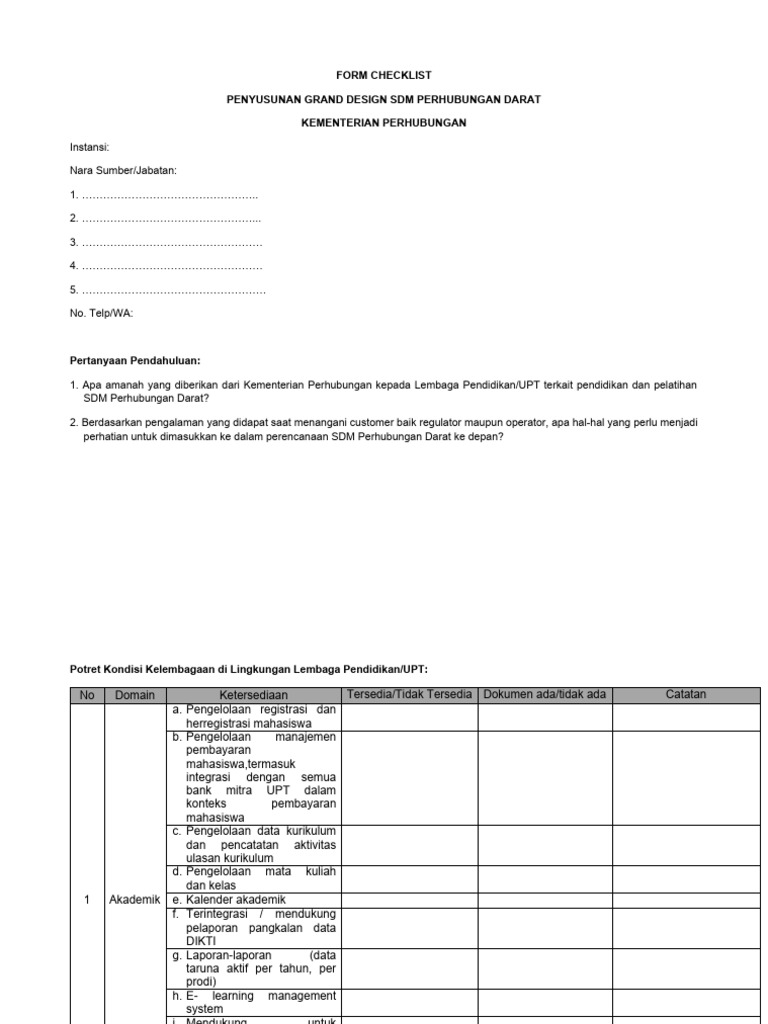 FORM CHECKLIST Pusbang Darat 2020 - Perencanaan Keuangan | PDF